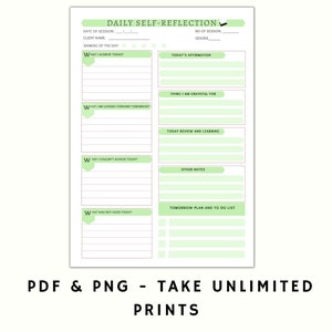 Daily Self Reflection Template, Reflection Daily Journal Notes, Daily ...