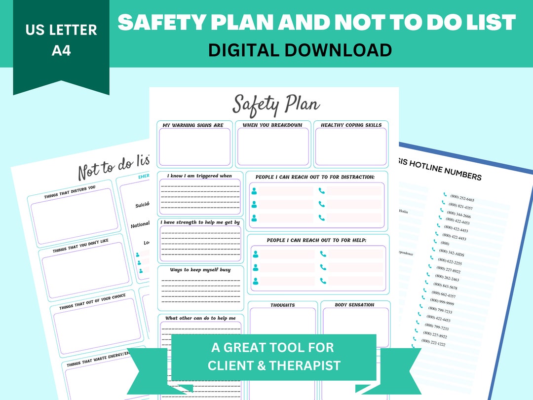 Safety Plan and Not to Do List, Not to Do Checklist, Instant Download ...