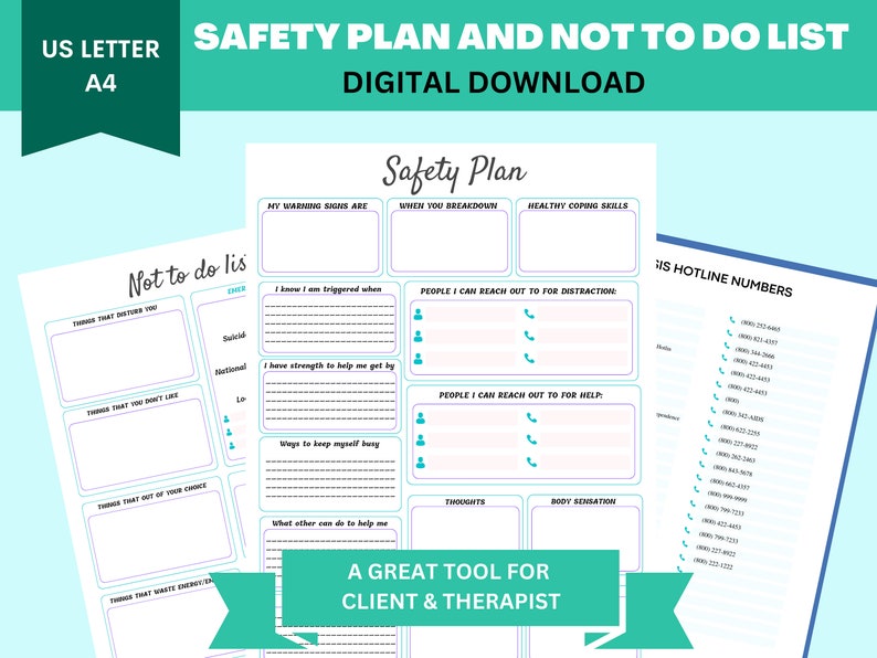 Safety Plan and Not to Do List, Not to Do Checklist, Instant Download ...