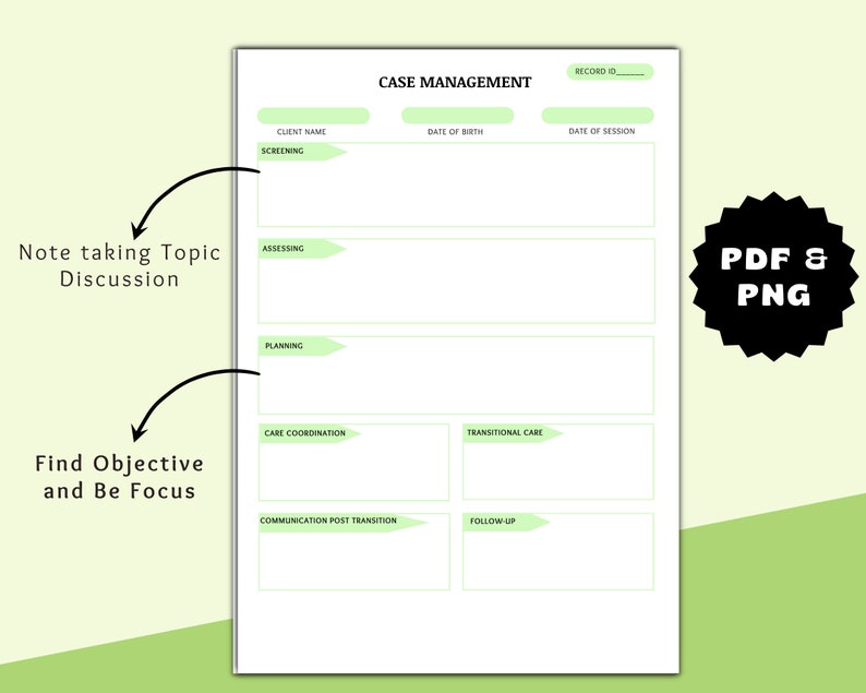 Case Management Form: Client Documentation Template (printable PDF) - Etsy