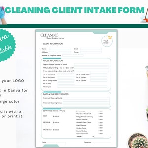 Cleaning Client Intake Form Template: Editable Canva Design (digital ...