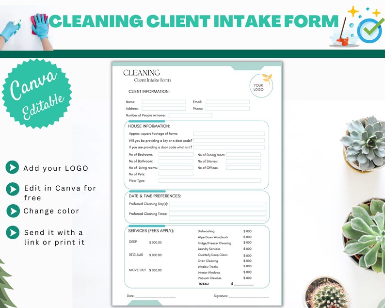 Cleaning Client Intake Form Template: Editable Canva Design (digital Download) - Etsy