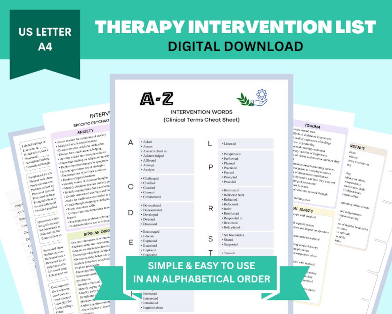 Therapy Intervention List: Clinical Terms Cheat Sheet (digital Download ...