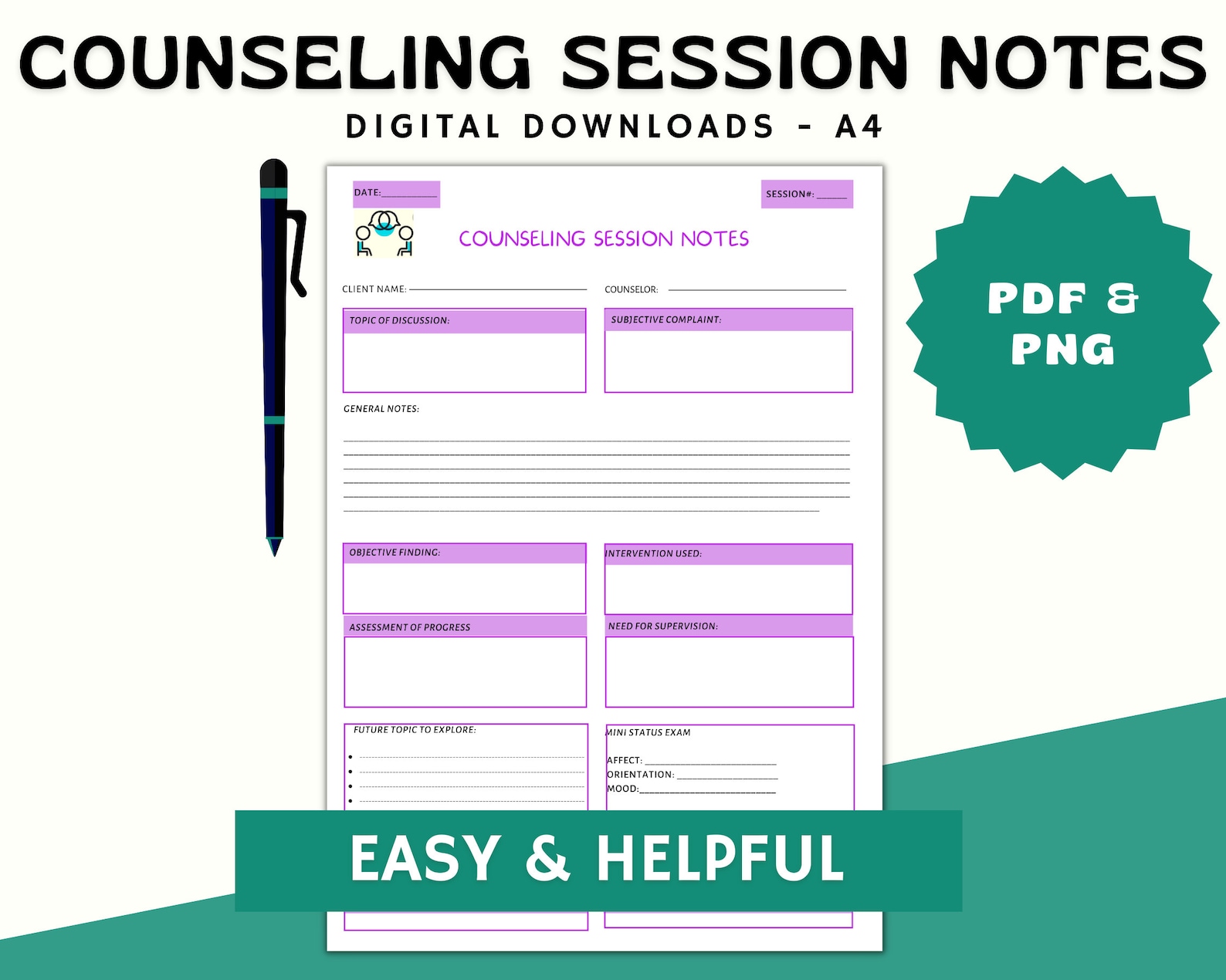 Counseling Session Notes Template: Therapist Printable (PDF & PNG) - Etsy