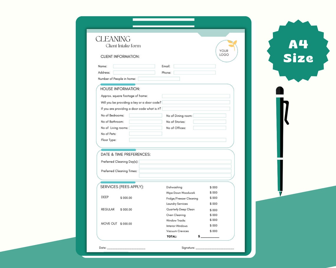 Cleaning Client Intake Form Template: Editable Canva Design (digital ...