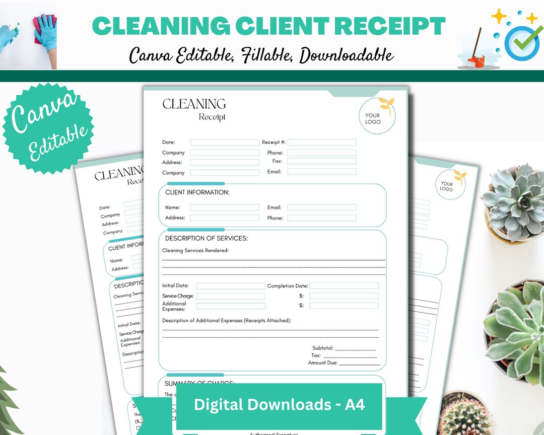 Cleaning Client Receipt Template, Client Receipt Digital Template ...