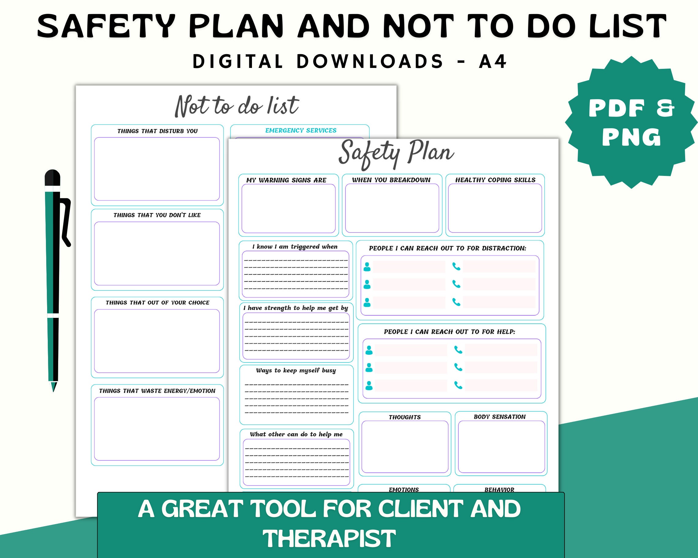 Safety Plan and Not to Do List, Not to Do Checklist, Instant Download ...
