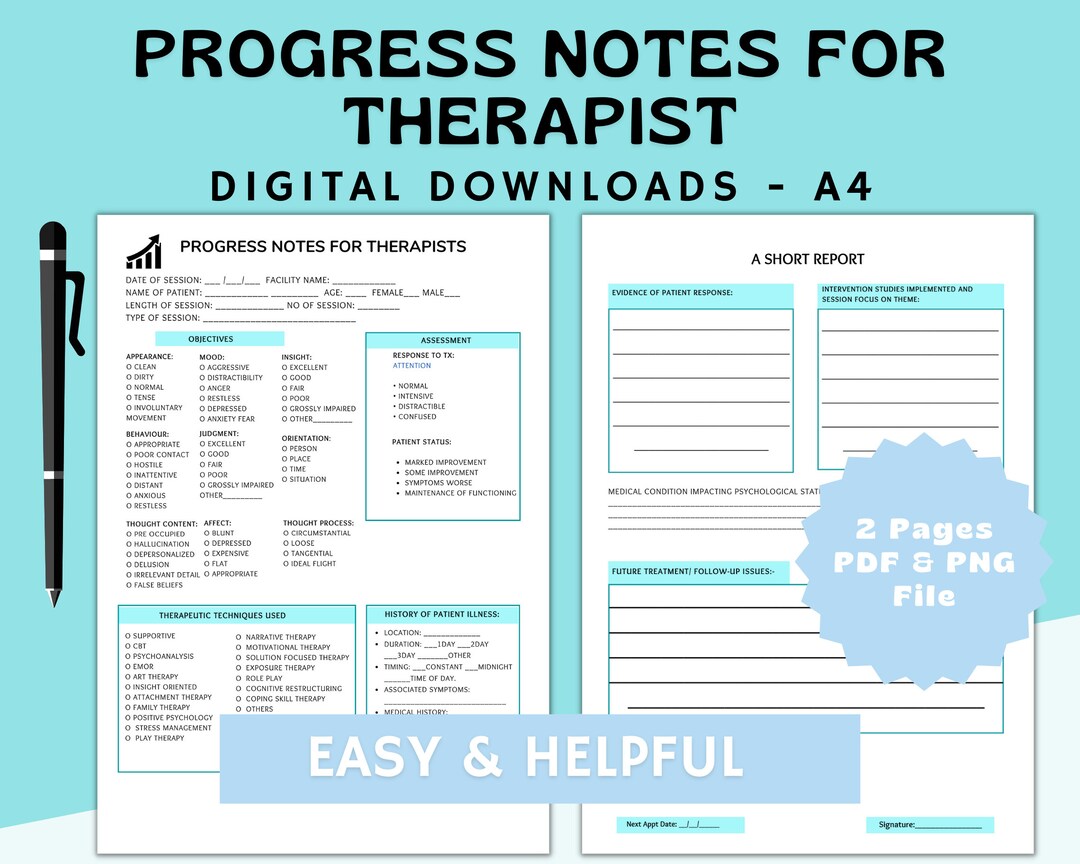 Therapist Progress Notes Template: Client Therapy Tool (printable PDF ...