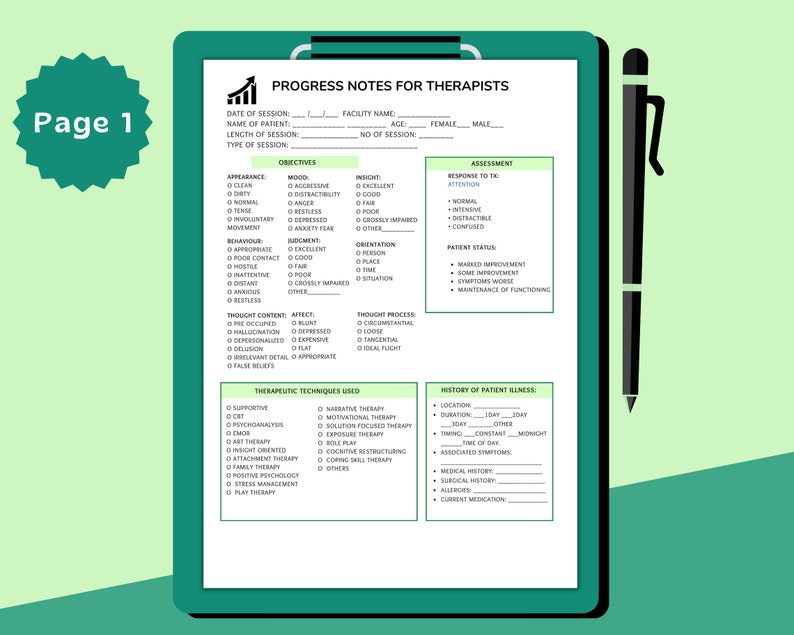 Progress Notes for Therapist, Progress Template, Therapy Template ...