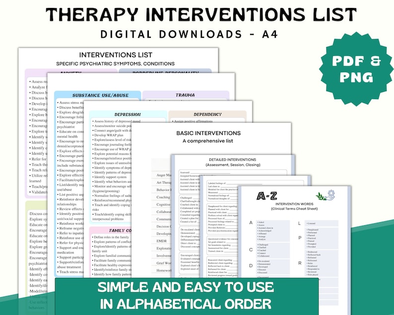 Therapy Intervention List: Clinical Terms Cheat Sheet (digital Download ...