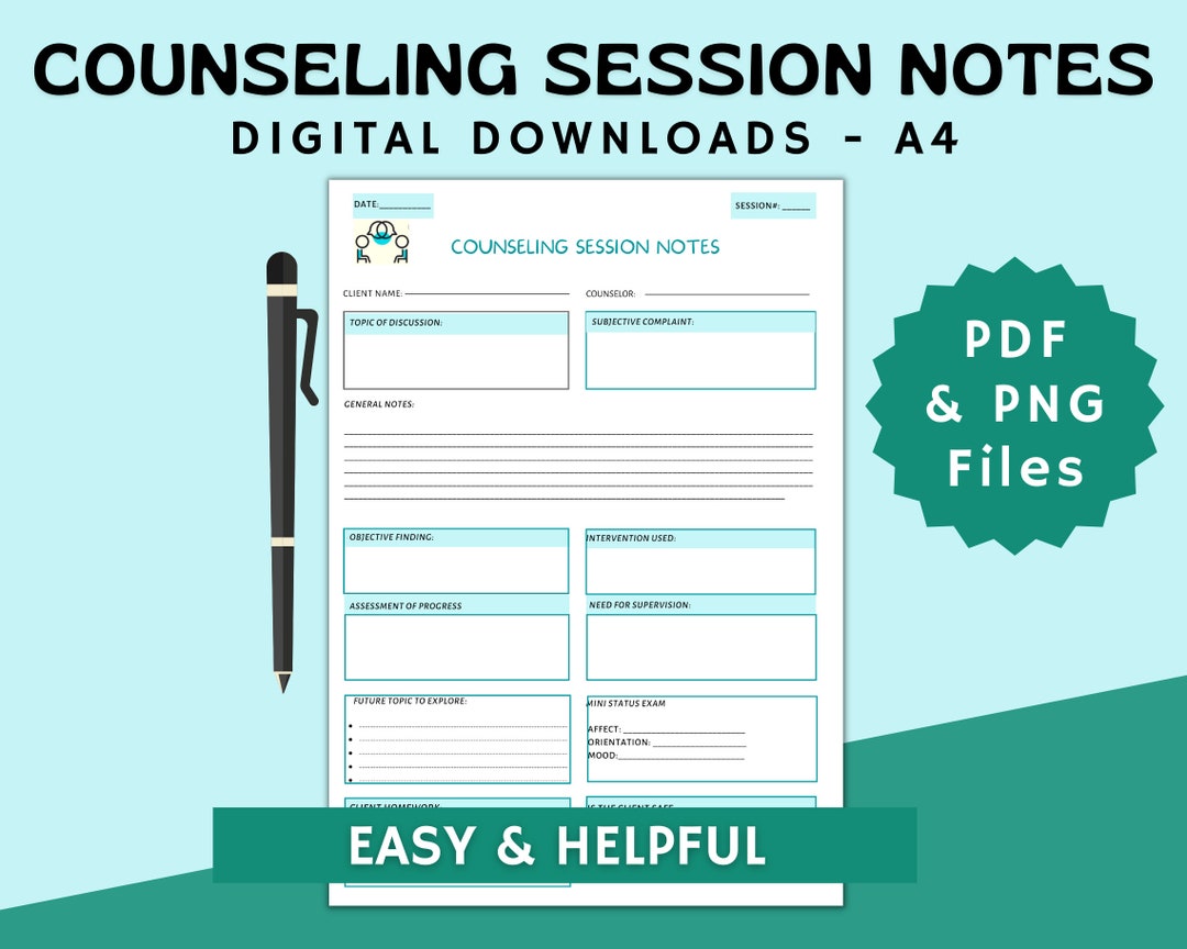 Therapist Session Notes Form: Counseling Progress Printable (A4) - Etsy