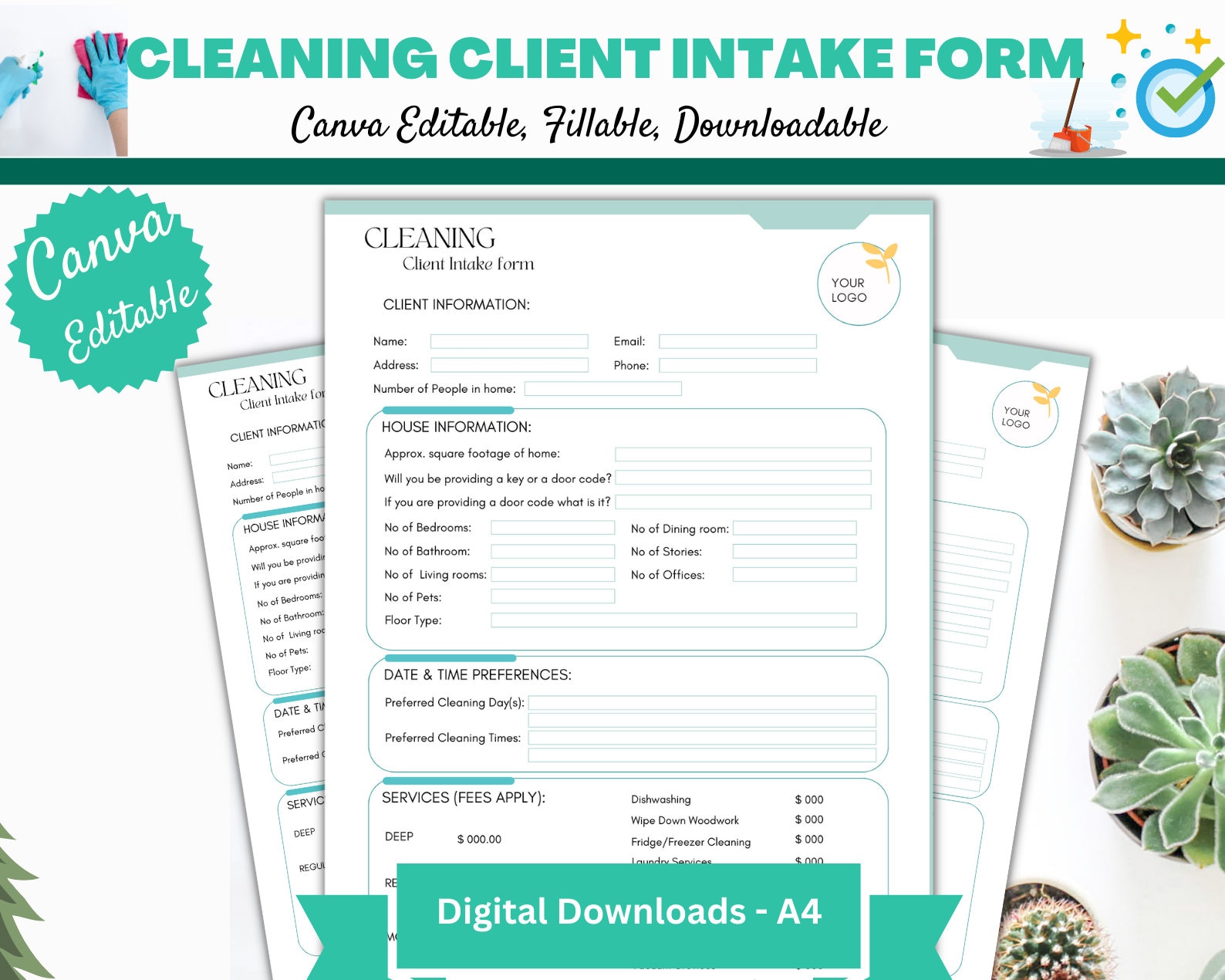 Cleaning Client Intake Form Template: Editable Canva Design (digital ...