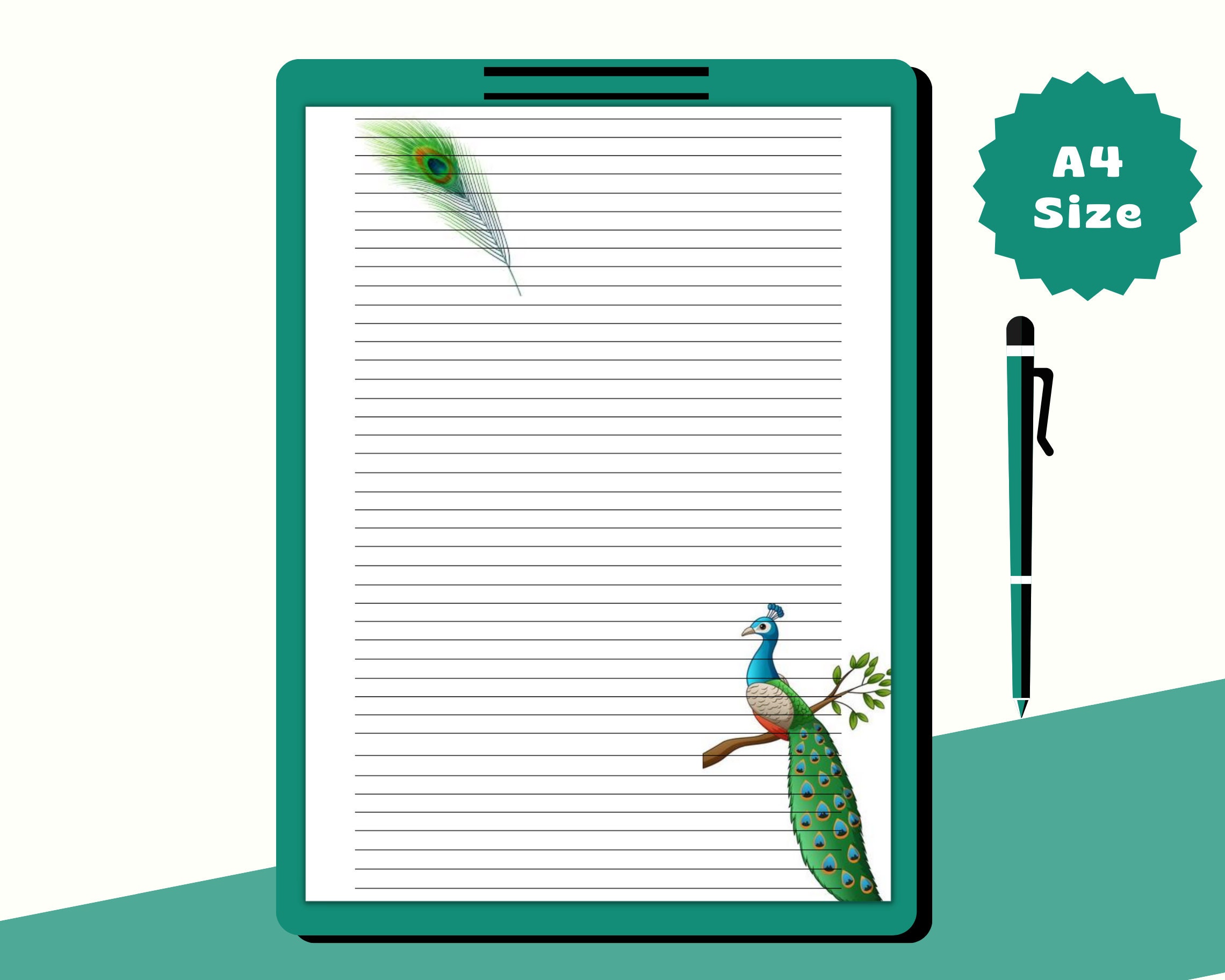 Printable Stationery Writing Letterhead, Printable Green Peacock ...