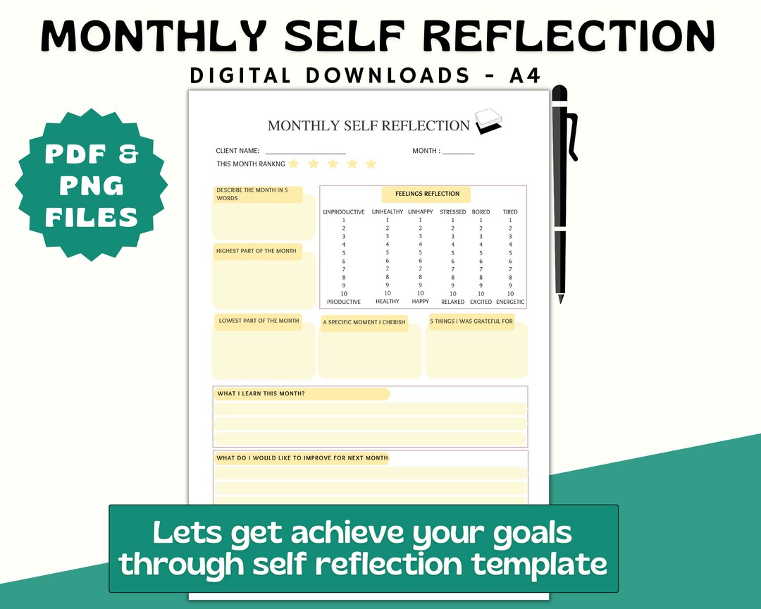 Wellness Monthly Self Reflection Form, Manifestation Self Reflection ...