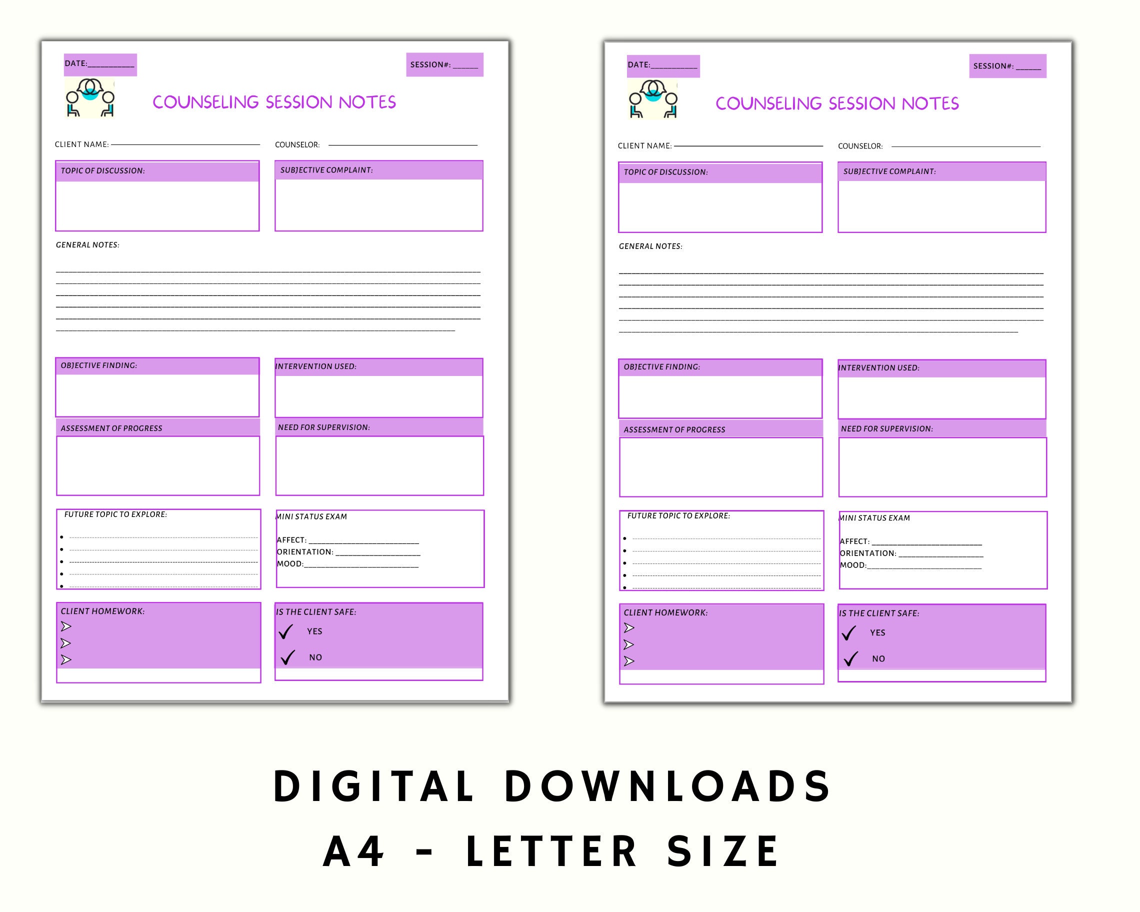 Counseling Session Notes Template: Therapist Printable (PDF & PNG) - Etsy