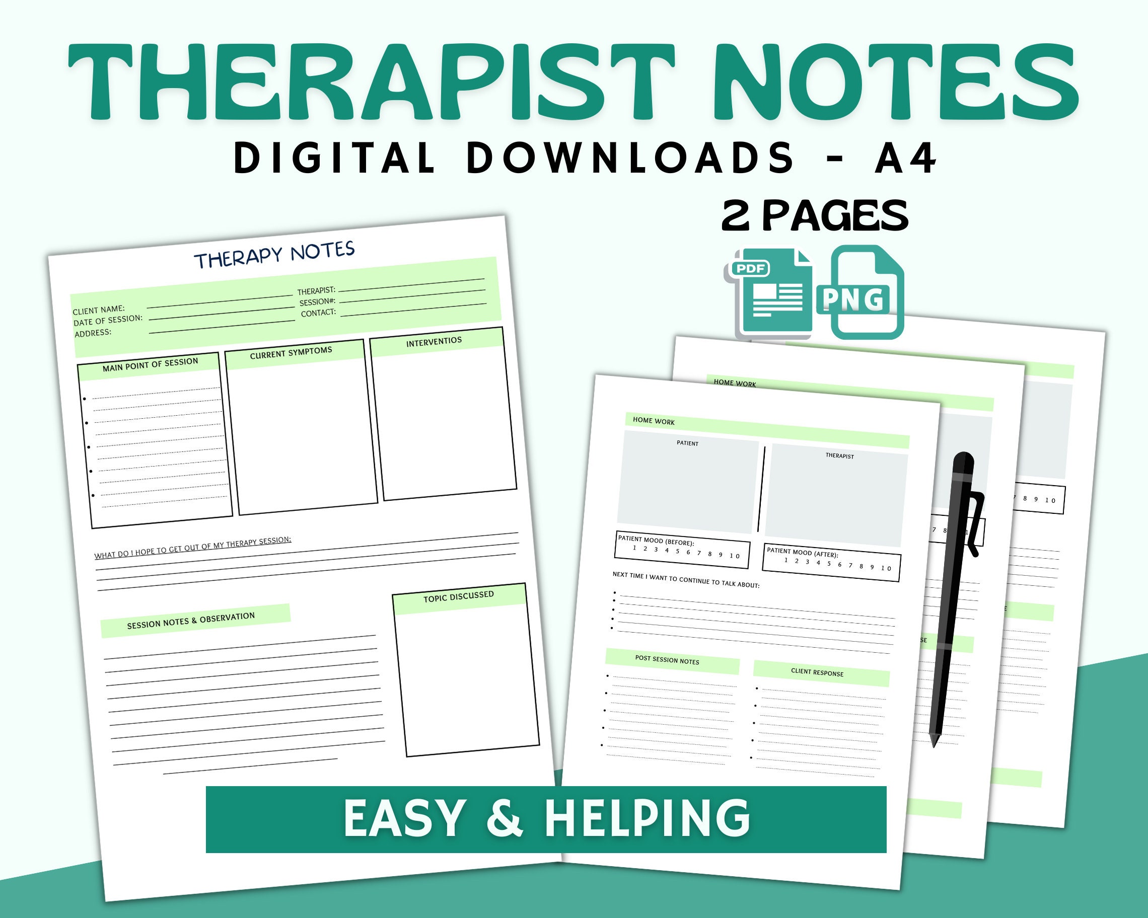 Therapist Notes Sheets, Therapist Worksheet, Therapist Note Template ...