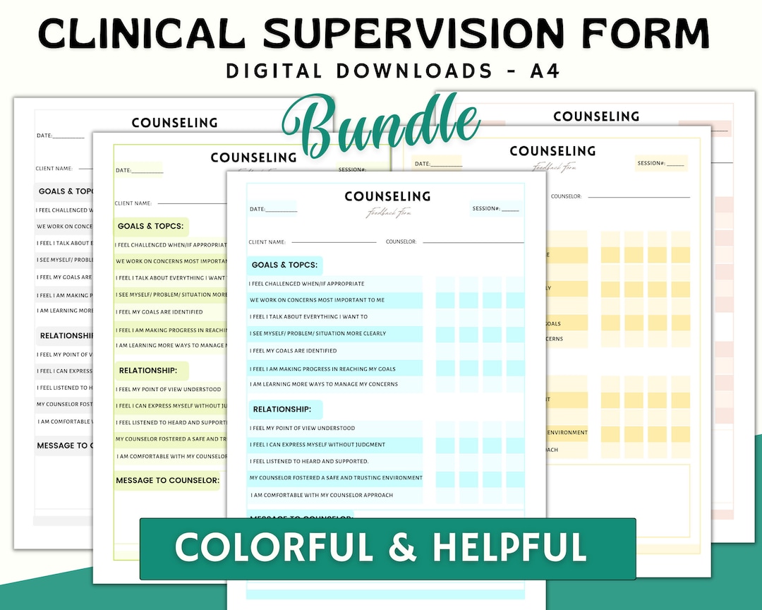 Counseling Supervision Forms Bundle: Therapist Feedback, Notes, Log ...