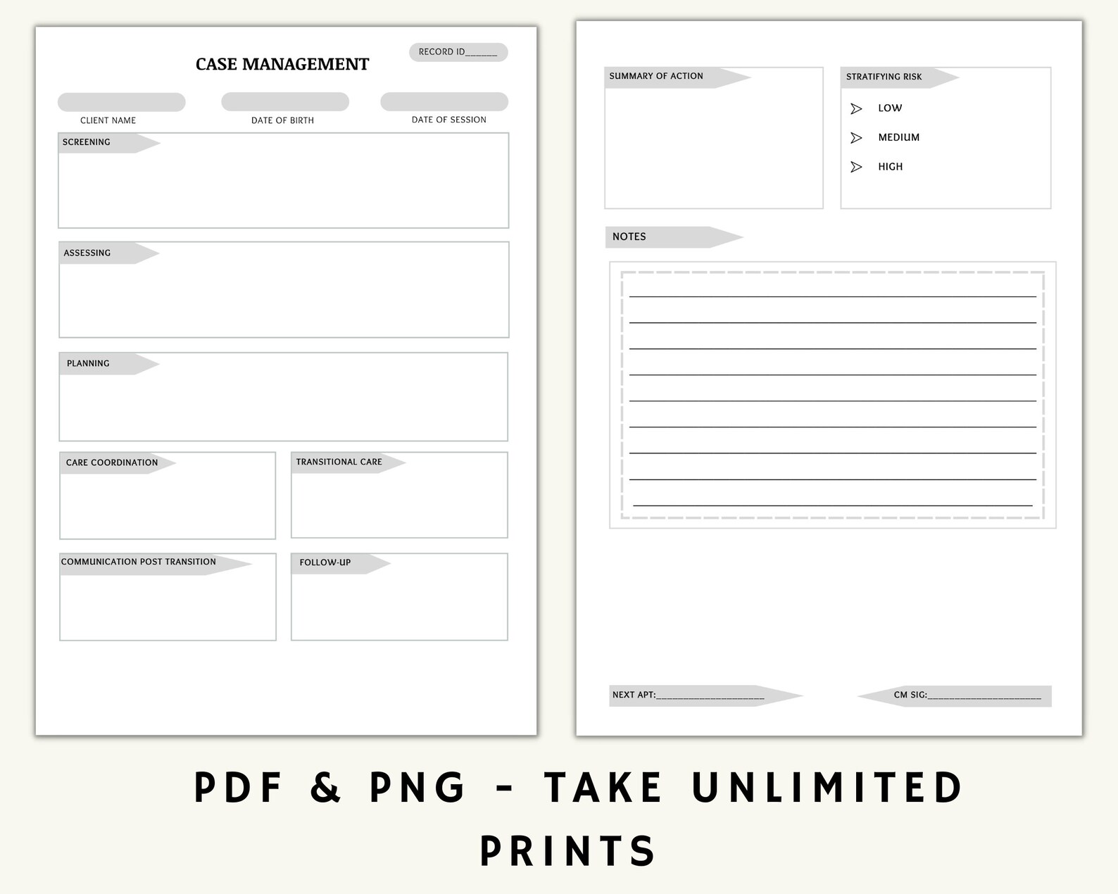 Case Management(gray), Management Printable Form, Client Documentation ...