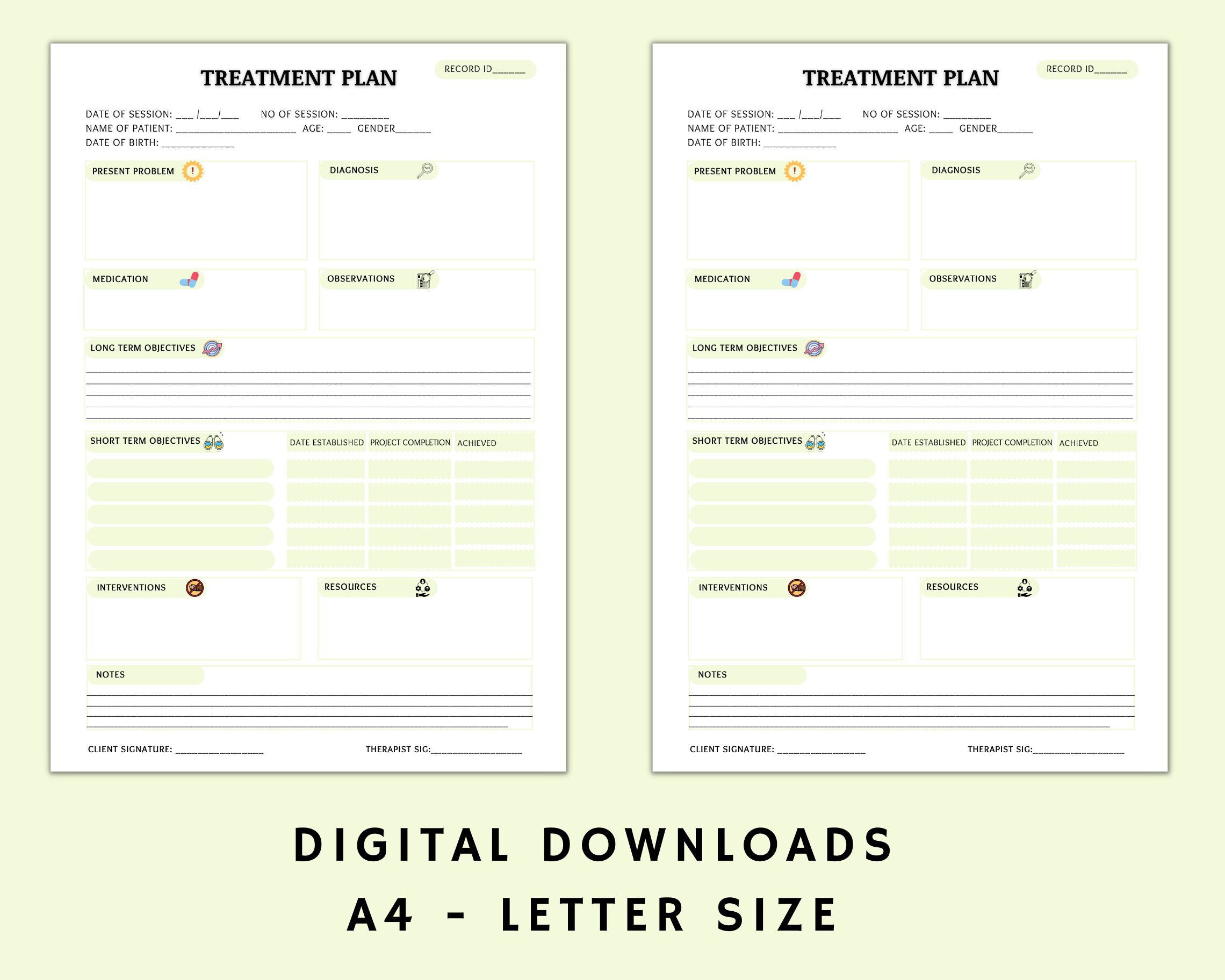 Printable Treatment Plan Template: Social Worker Client Documentation ...