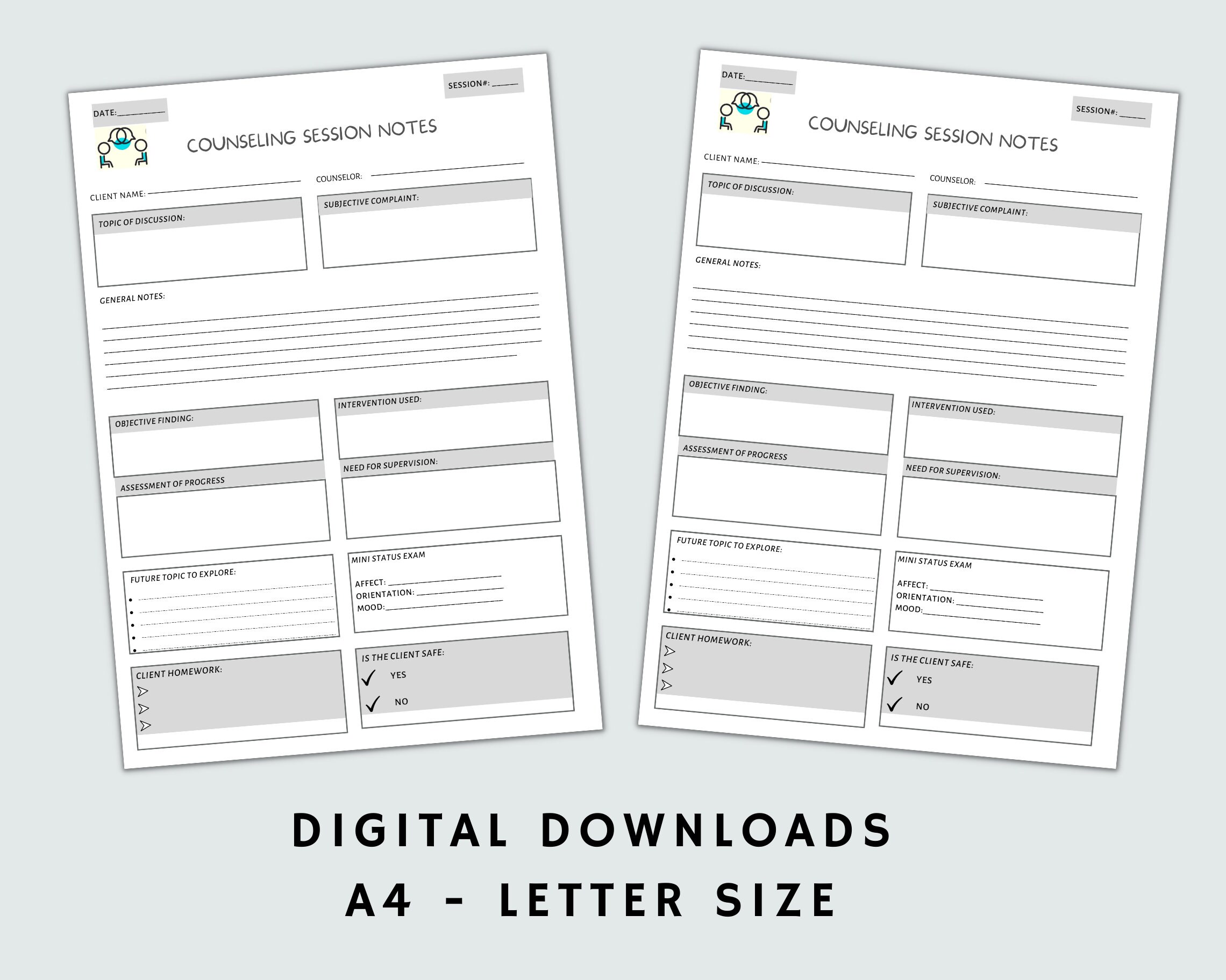 Counselling Session Notes Form (gray), Therapists Printable, Progress ...