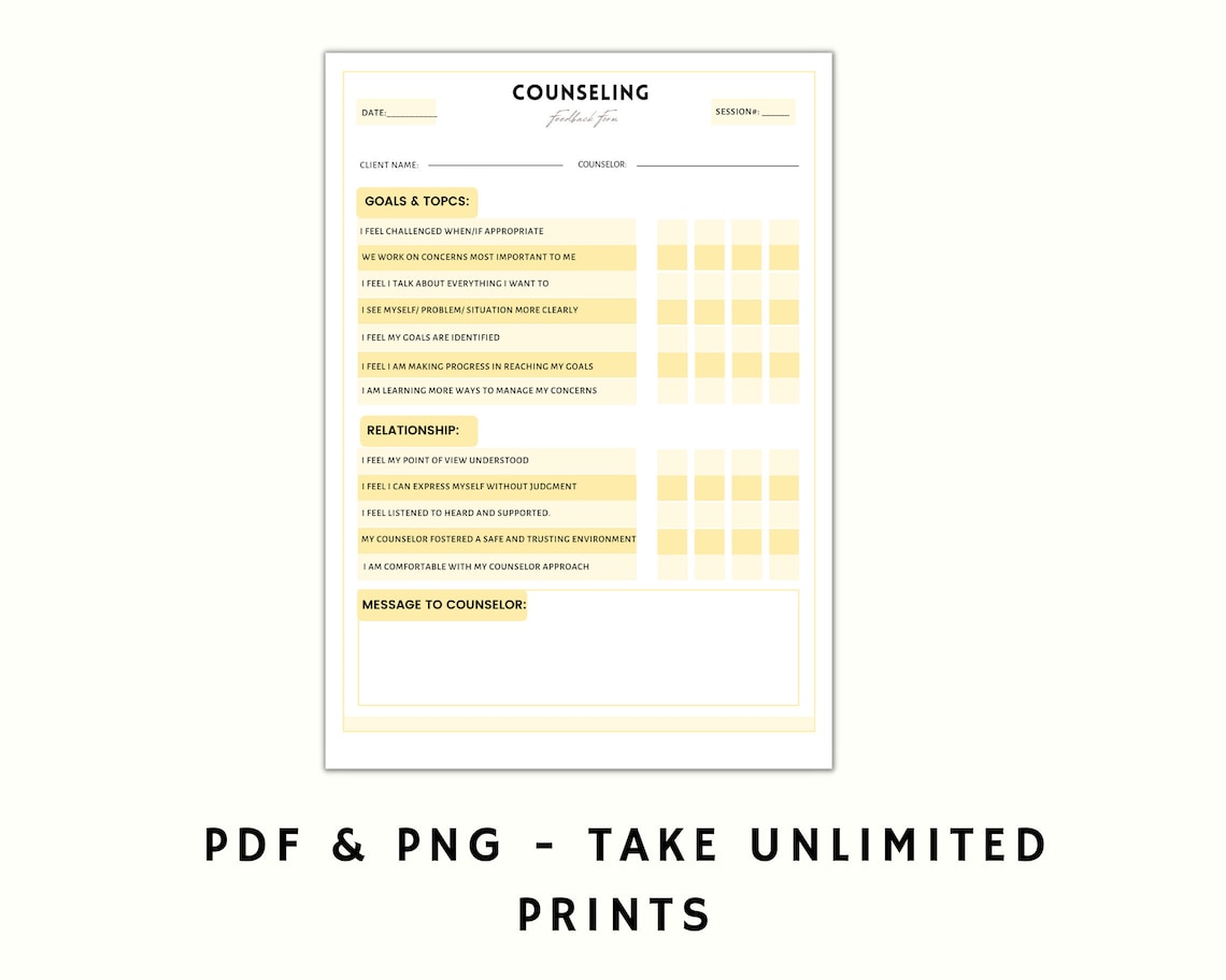 Counseling Feedback Form yellow, Counseling Review Form, Client ...