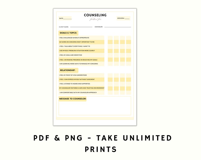 Counseling Feedback Form (yellow), Counseling Review Form, Client ...