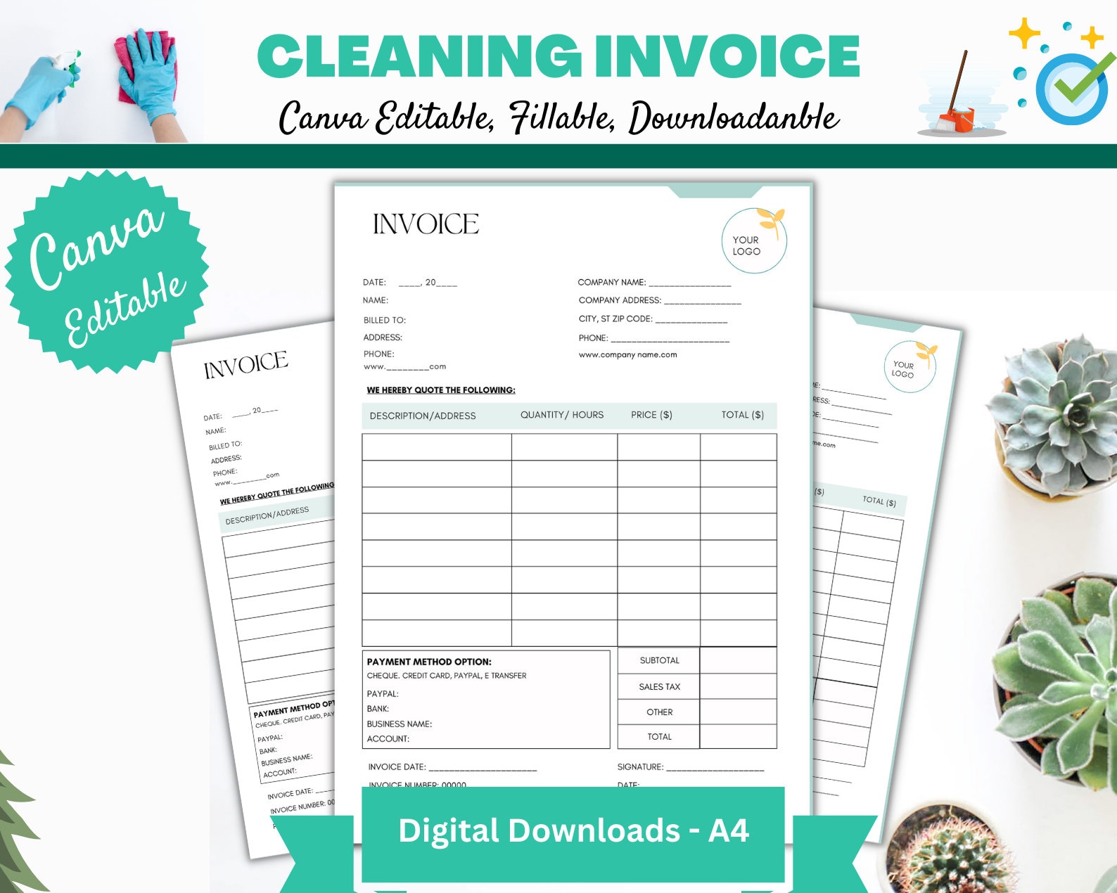 Canva Editable Cleaning Invoice Template, Cleaning Business Forms ...