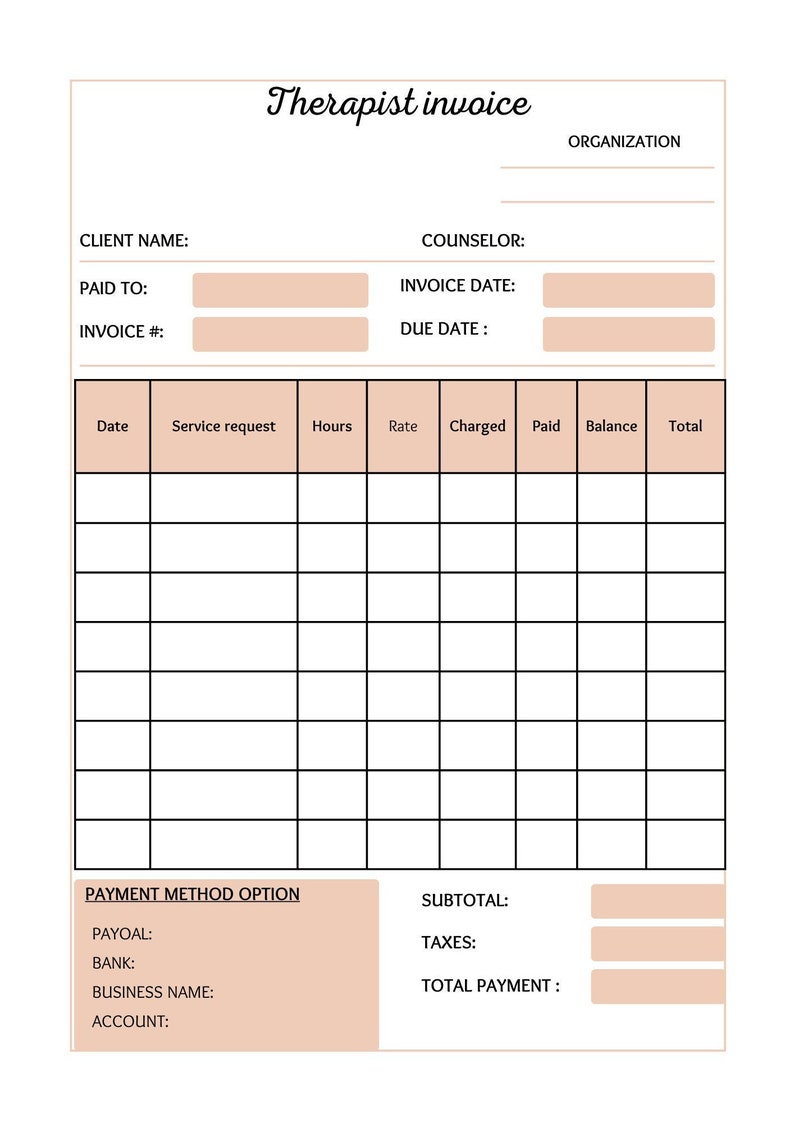 Therapist Invoice pink 2022 Fillable Therapy Invoice - Etsy