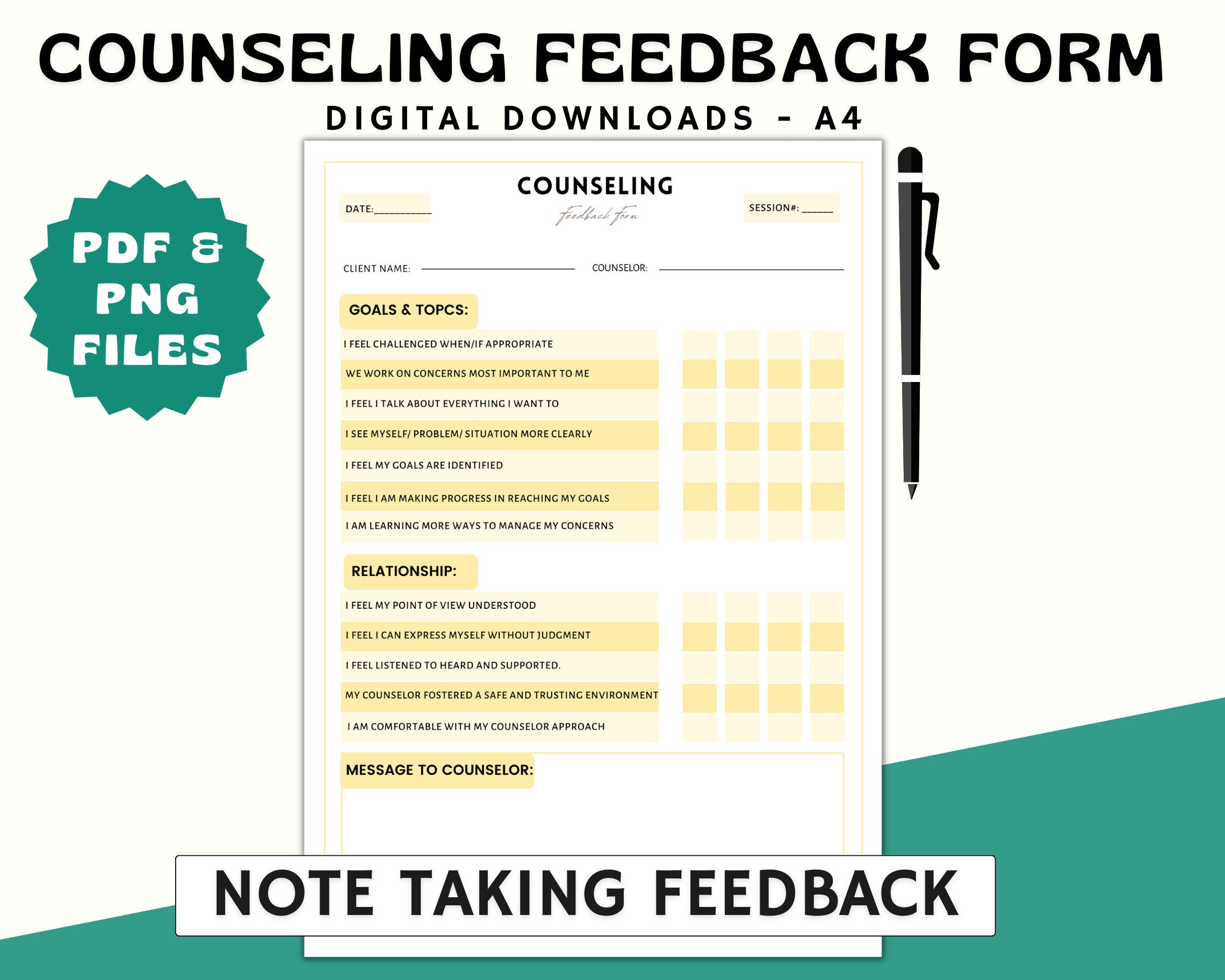 Counseling Feedback Form (yellow), Counseling Review Form, Client ...