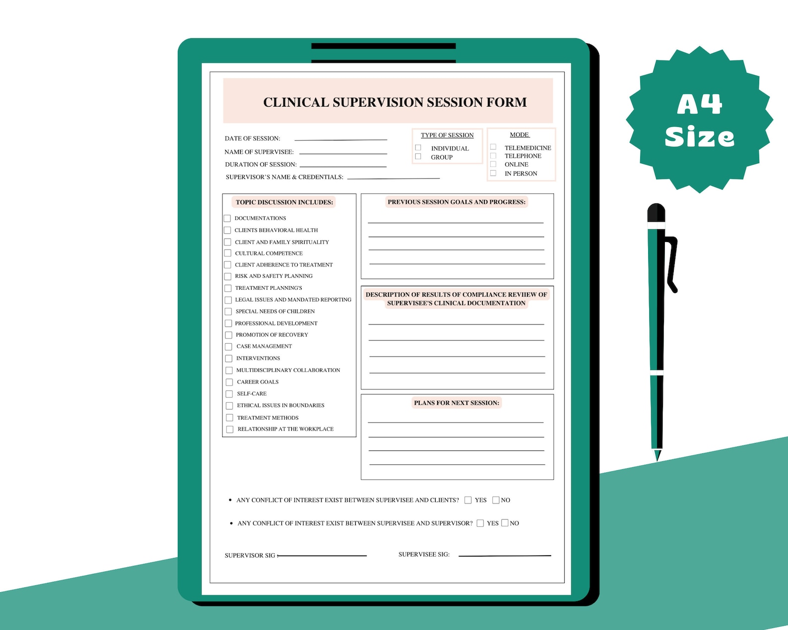 Clinical Supervision Forms Bundle: Session Log, Assessment (digital ...