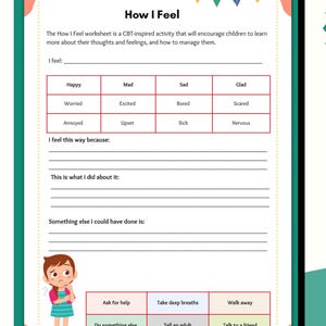 CBT Anxiety Relief Worksheet, Kids Cognitive Behavior Worries Therapy ...