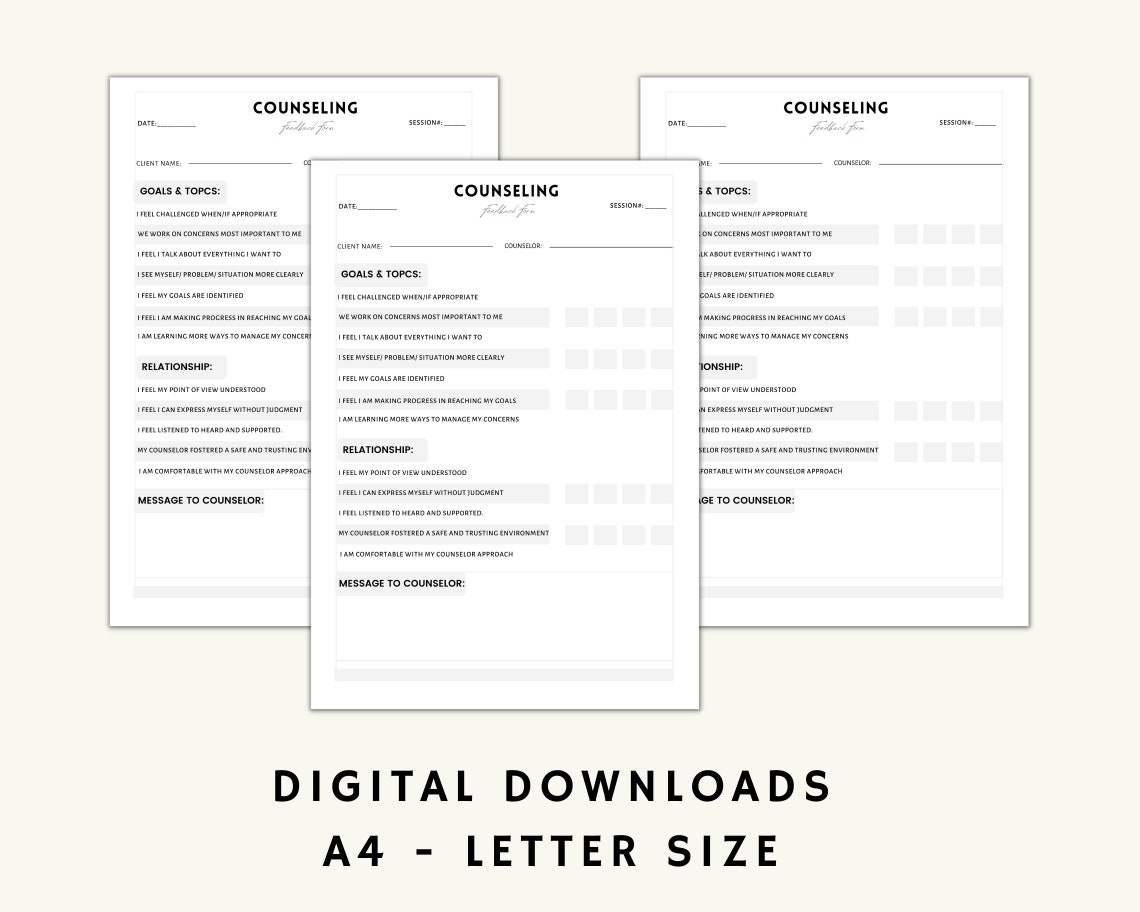 Counseling Feedback Form (gray), Counseling Review Form, Client ...