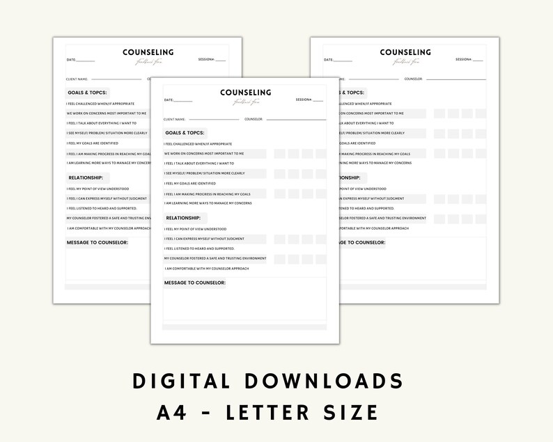 Counseling Feedback Form: Client Survey, Therapist Documentation ...
