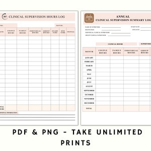 Clinical Supervision Form and Hours Log & Annual Summary, Assessment ...