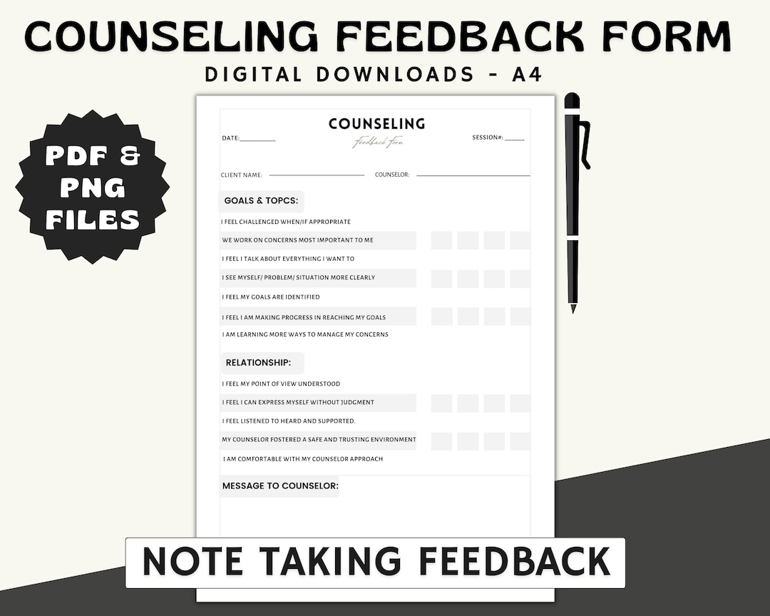 Counseling Feedback Form (gray), Counseling Review Form, Client ...
