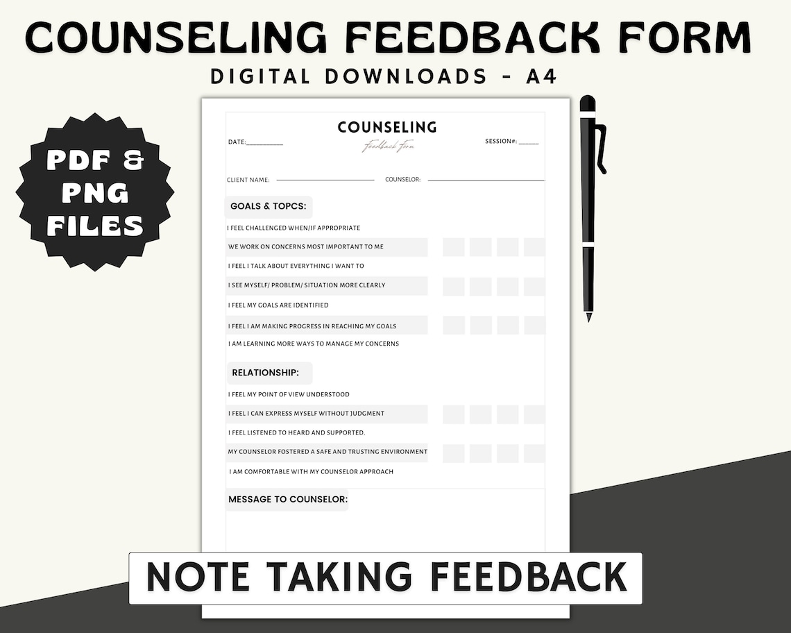 Counseling Feedback Form (gray), Counseling Review Form, Client ...