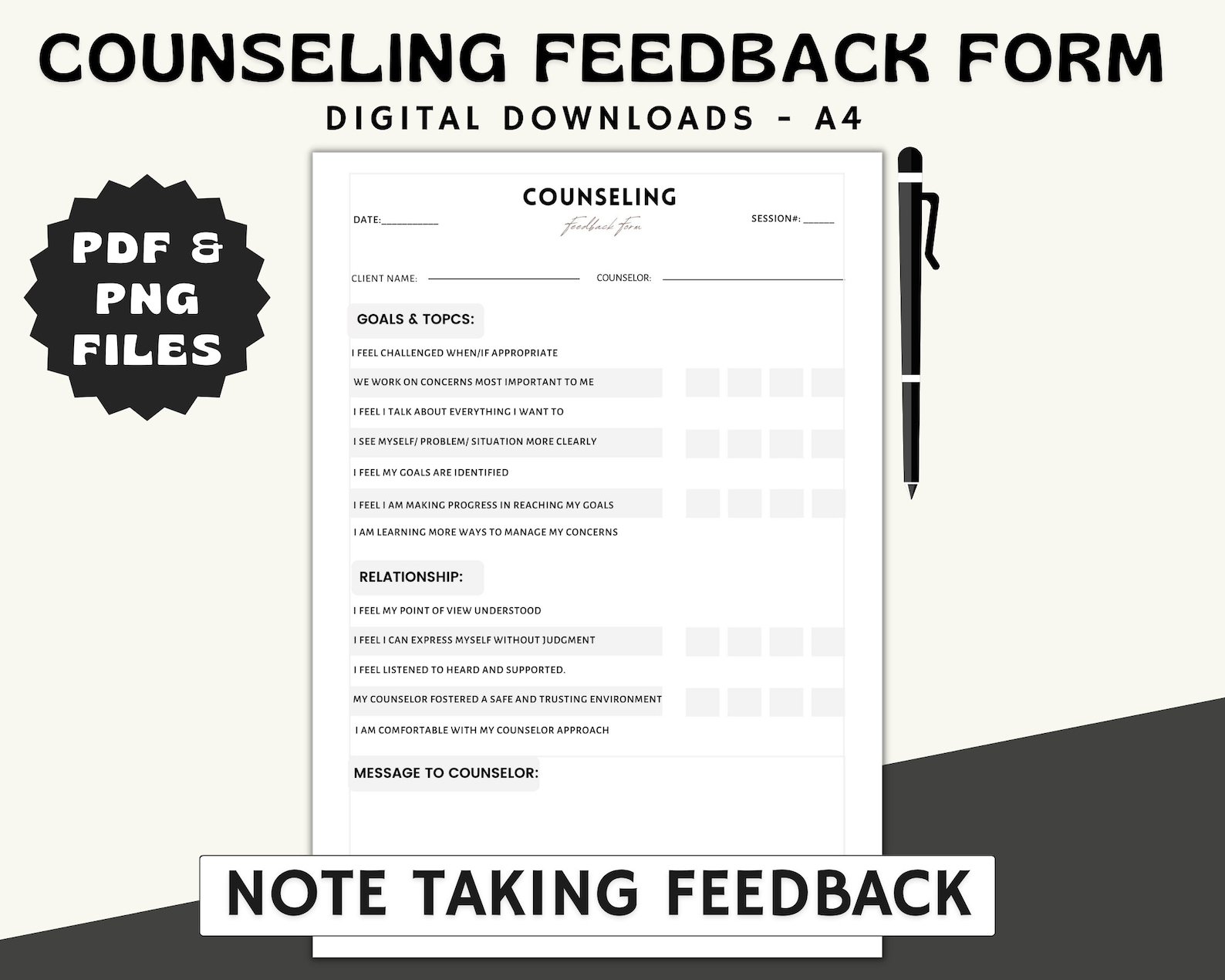 Counseling Feedback Form (gray), Counseling Review Form, Client ...