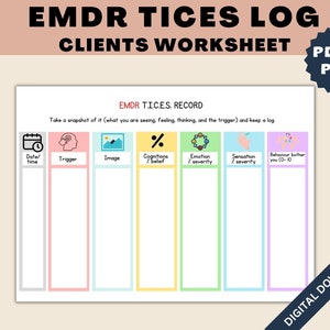 EMDR Tices Log Client Worksheets, Therapy Ebooks, Trauma, Anxiety, Cognitive Processing ...