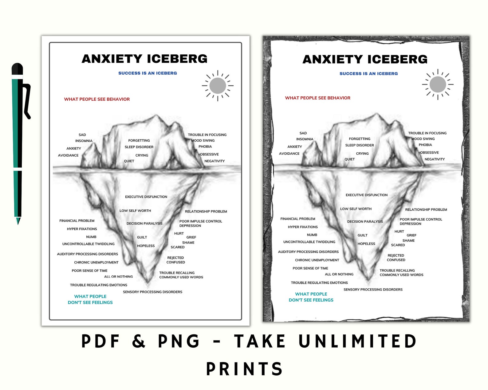 Anxiety Iceberg Template, Alleviate Stress, Psychologist Resources, Mental Health Resources ...