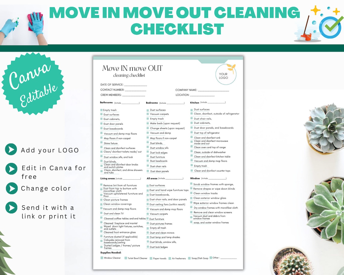 Move in Move Out Cleaning Checklist Template, Housekeepers & Maids ...