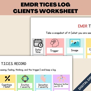 EMDR Tices Log Client Worksheets, Therapy Ebooks, Trauma, Anxiety ...