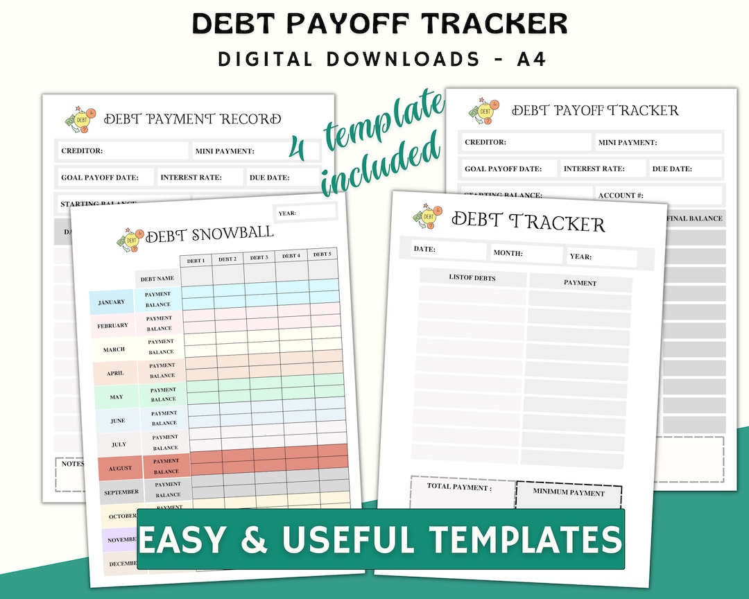 DEBT Payoff Tracker Templates (bundle), Payment Record Template, Debt ...