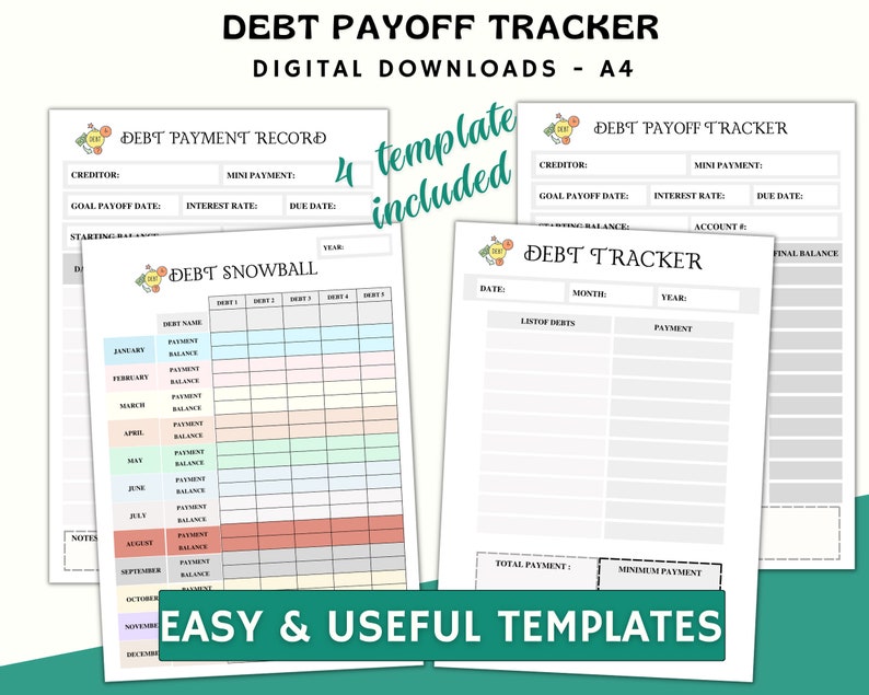 DEBT Payoff Tracker Templates bundle, Payment Record Template, Debt ...