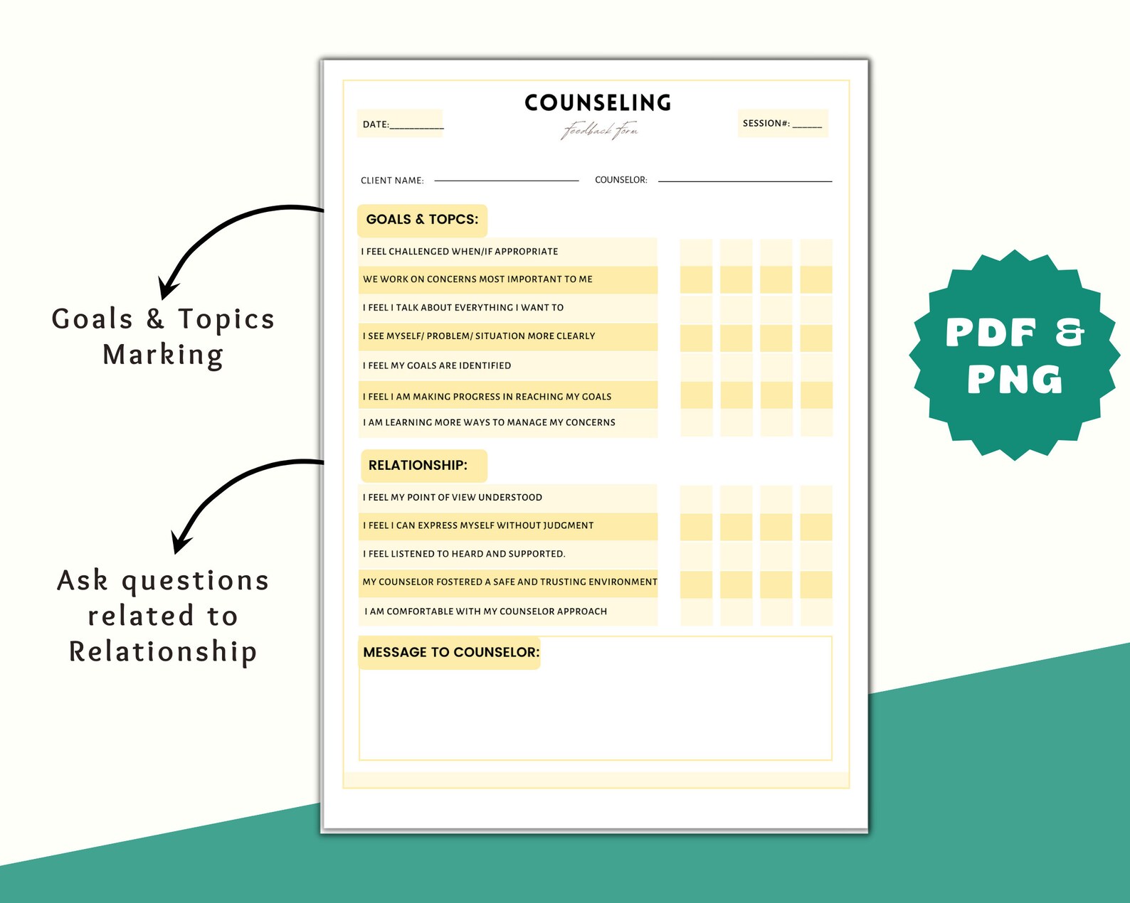 Counseling Feedback Form (yellow), Counseling Review Form, Client ...