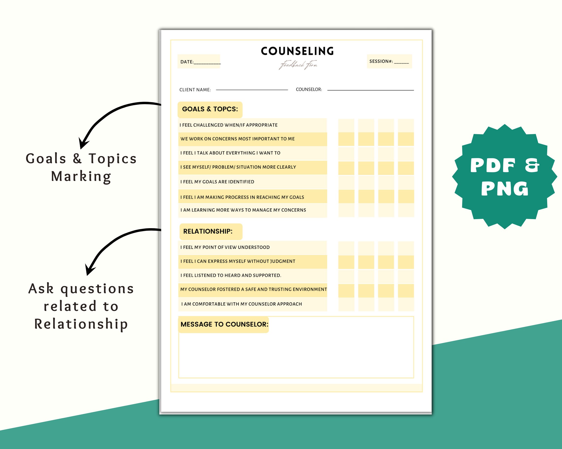 Counseling Feedback Form (yellow), Counseling Review Form, Client ...
