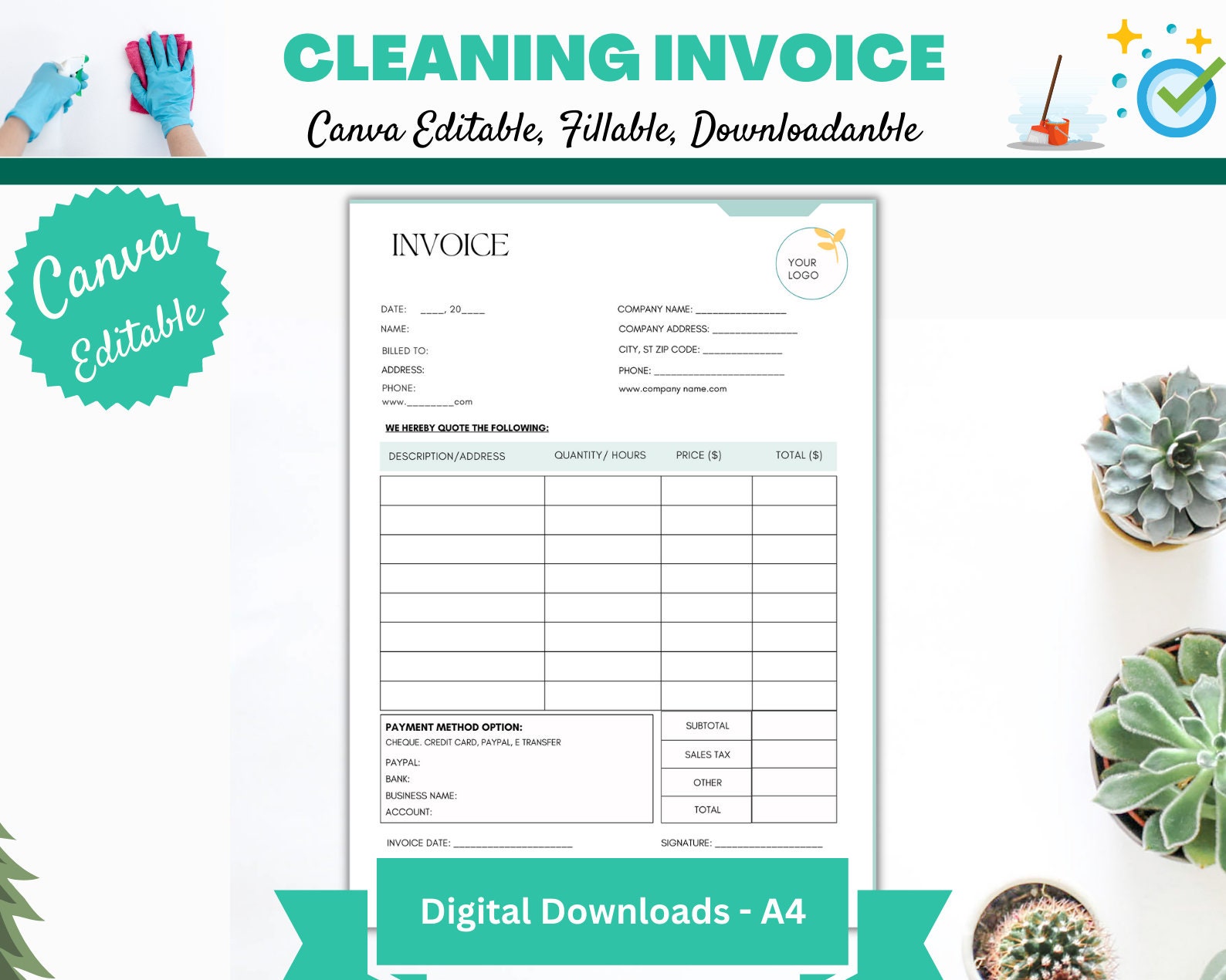 Canva Editable Cleaning Invoice Template, Cleaning Business Forms ...