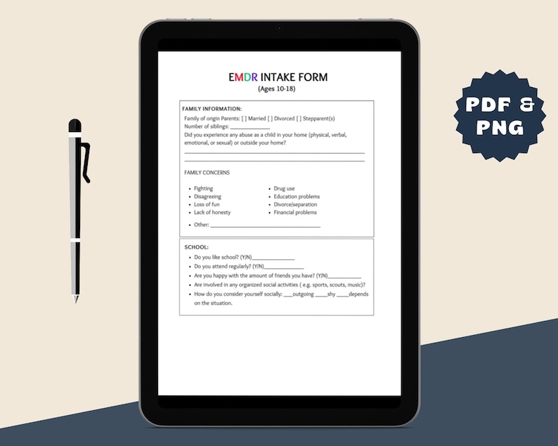 EMDR Client Intake Form (ages 10-18) (printable PDF) - Etsy