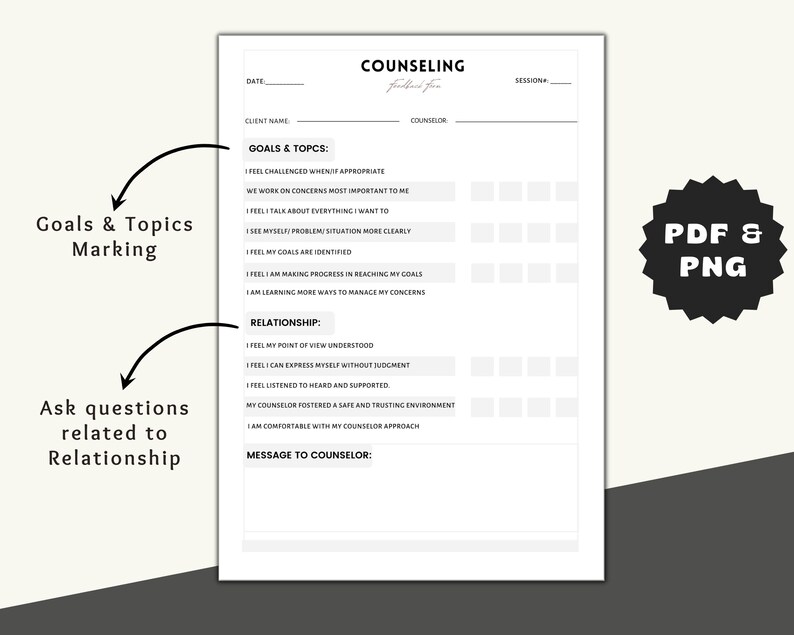 Counseling Feedback Form: Client Survey, Therapist Documentation ...