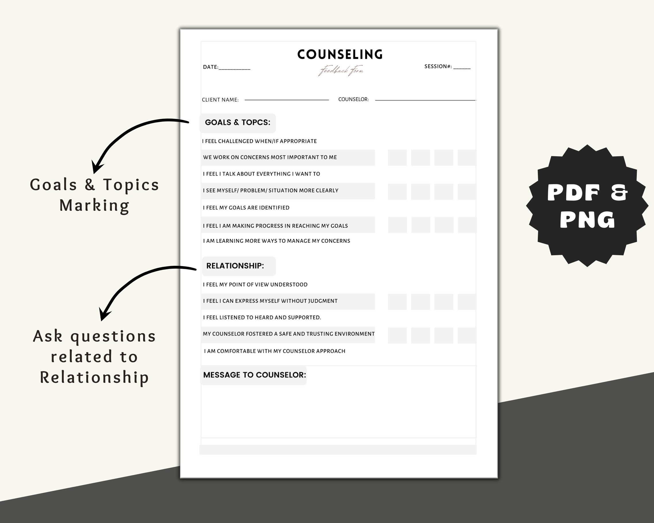 Counseling Feedback Form (gray), Counseling Review Form, Client ...