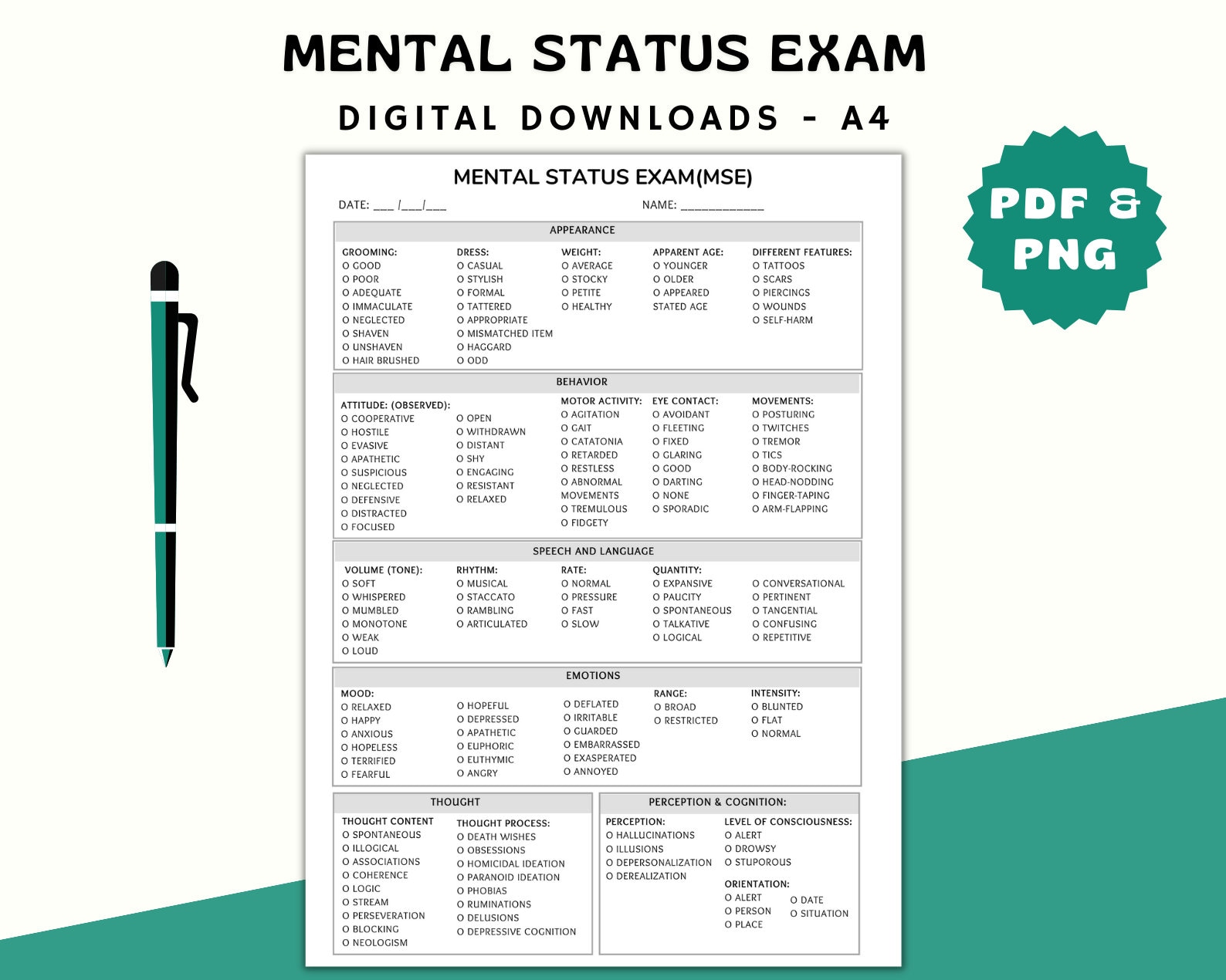 Mental Status Exam Cheat Sheet Therapy Forms Intake Sheet - Etsy Australia